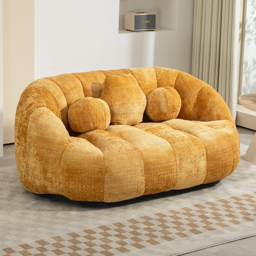 HOMEFUN 64 in. Yellow Chenille 3-Seater Upholstered Oversized Loveseat ...