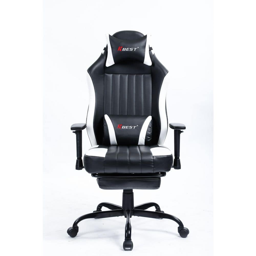 Huluwat White Leather Gaming Chair with Adjustable Arms, Back Angle and ...