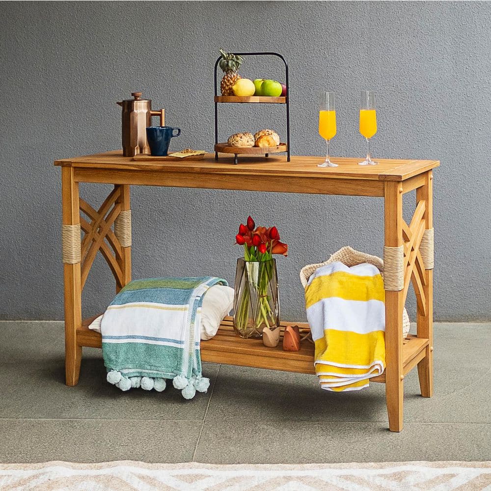 Cambridge Casual Boston Natural Teak Rectangular Outdoor Side Table ...