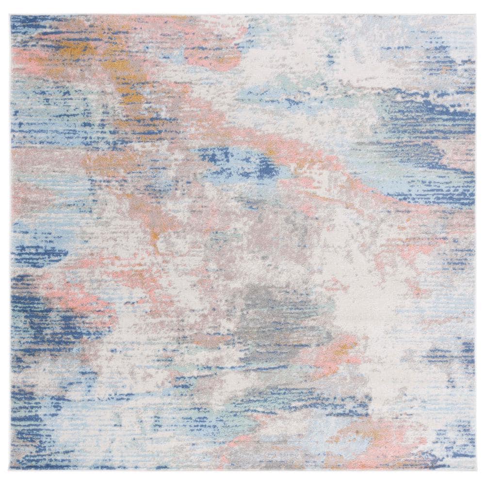 SAFAVIEH Skyler Collection Beige Blue/Pink 7 ft. x 7 ft. Abstract ...