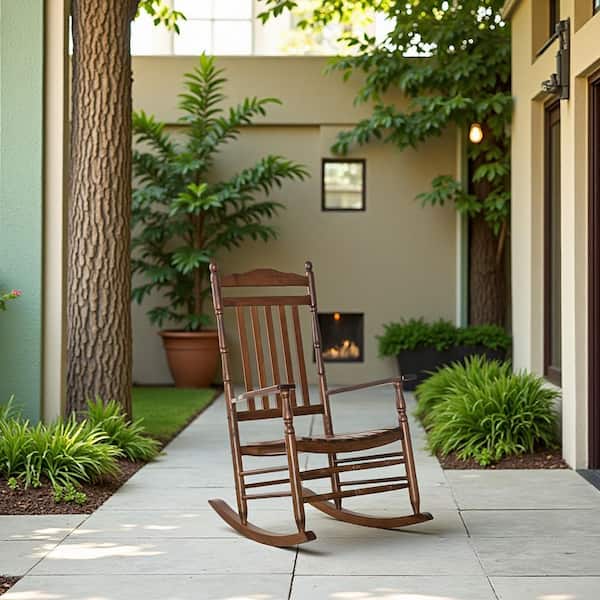 Hngilkoo Wood Outdoor Rocking Chair for Adults 3-Piece Rocker Set with ...