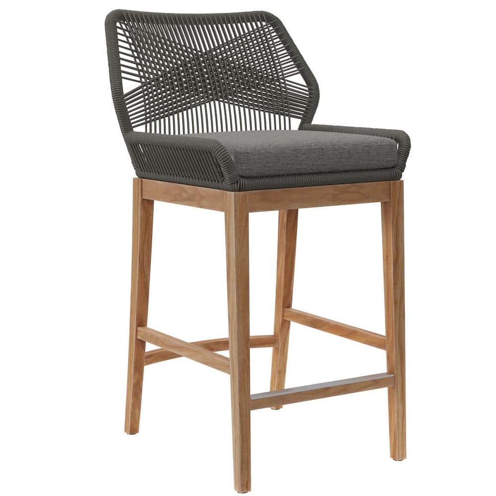 MODWAY Wellspring Teak Wood Outdoor Bar Stool Patio with Cushion in ...