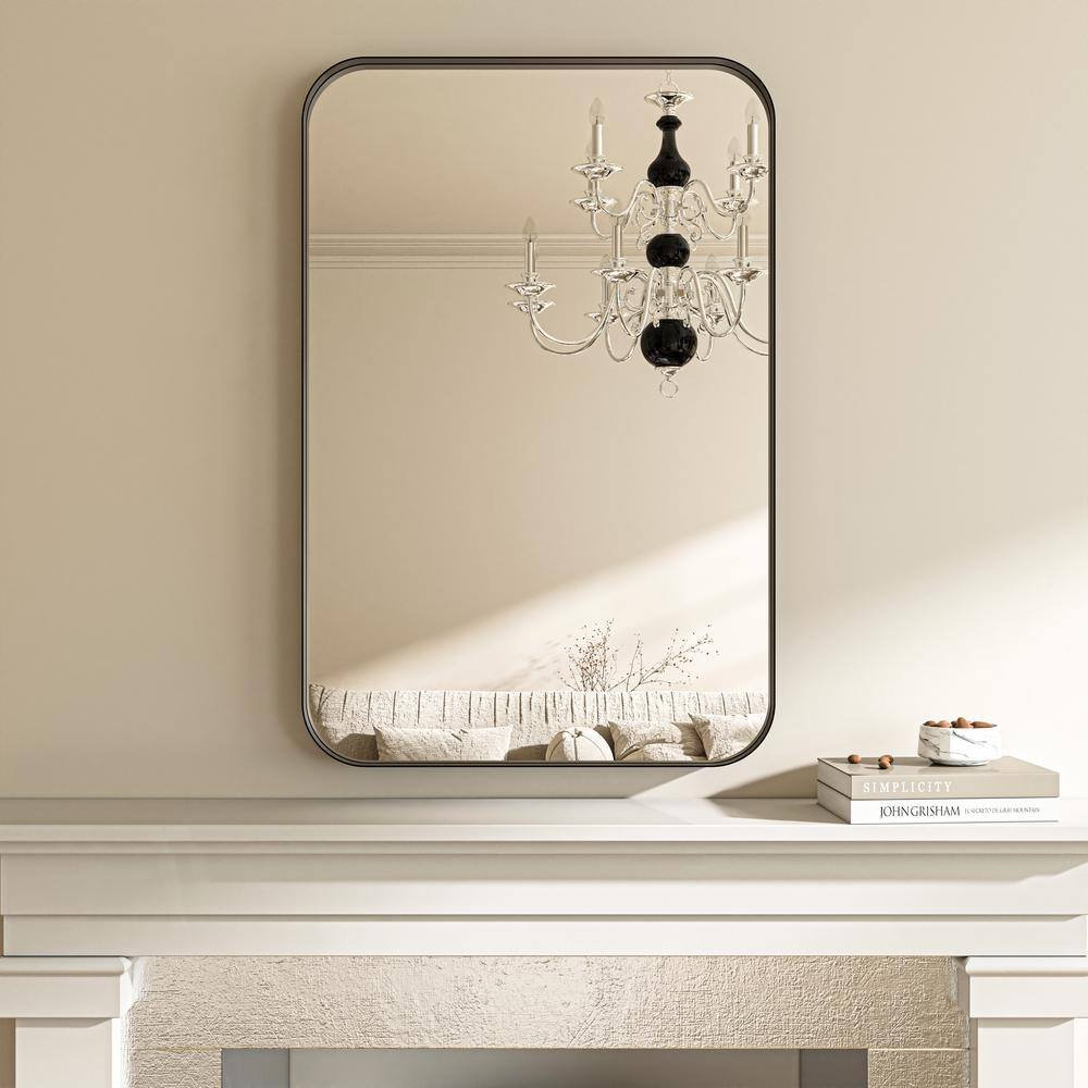 ORGANNICE 24 in. W x 36 in. H Black Aluminum Framed Modern Rounded Wall ...