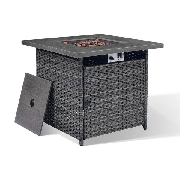 Pocassy 30 in. 50000 BTU Rectangular Gray Rattan Propane Outdoor Fire ...