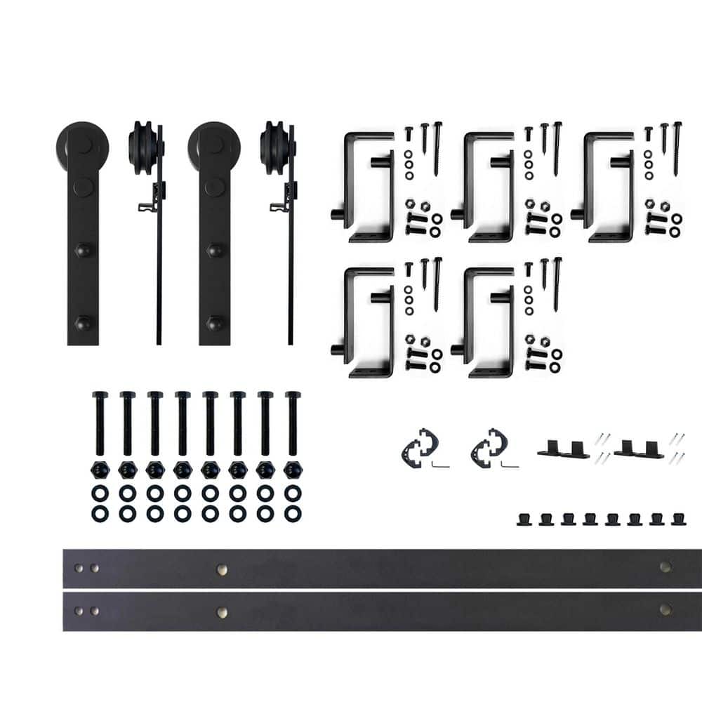 HOMACER 7 ft./84 in. Black Rustic Double Track Bypass U-Shape Sliding ...