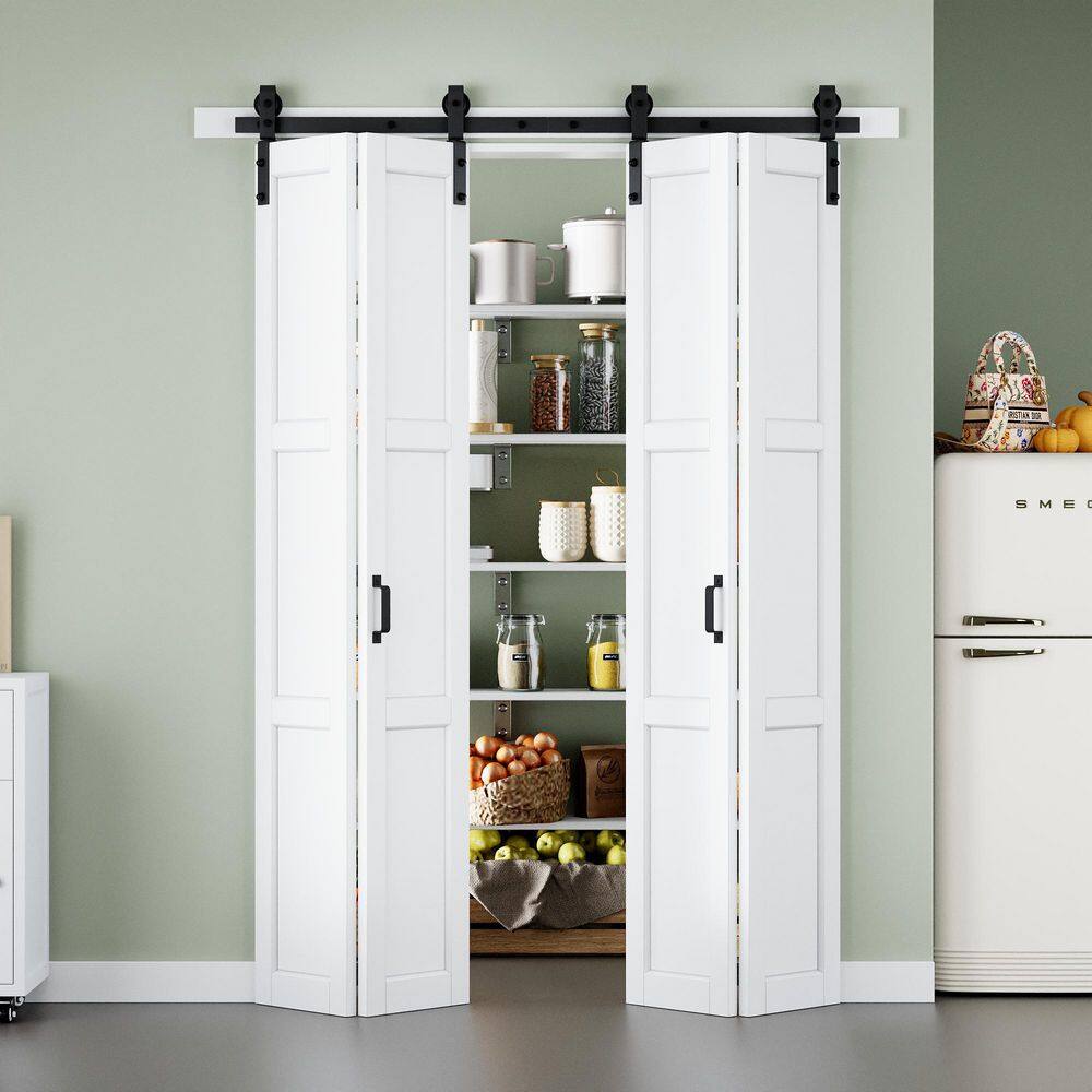 ARK DESIGN 50 in. x 84 in. Easy Install 3-Panel White Primed Solid Core ...