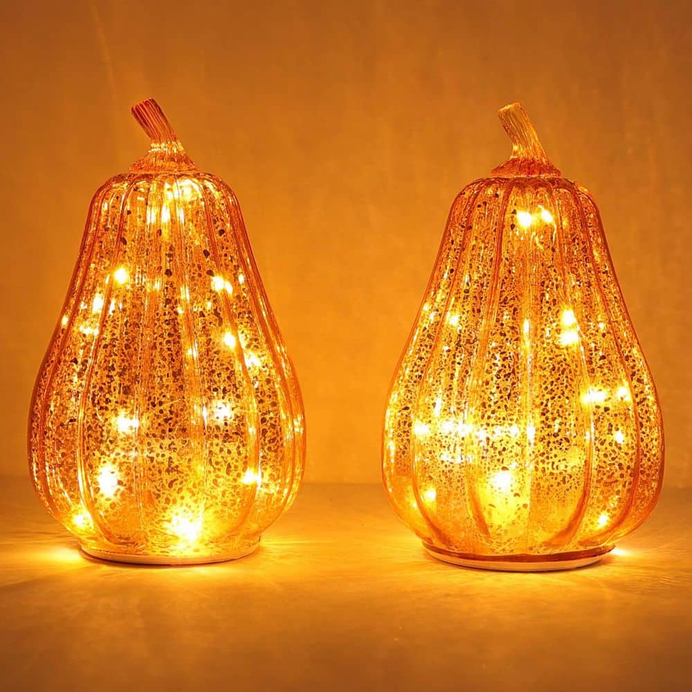 2-Piece Glass LED Lighted Pumpkin Decor with Timer 22Lamps-006 - The ...