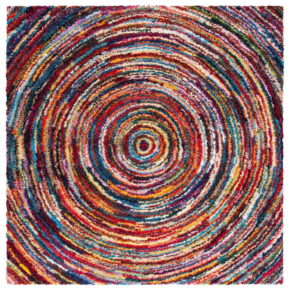 SAFAVIEH Fiesta Shag 7 ft. x 7 ft. Multi Striped Abstract Square Area ...