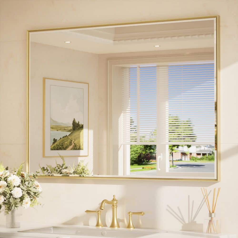 Reviews for KeonJinn 48 in. W x 36 in. H Framed Brushed Gold Mirrors ...