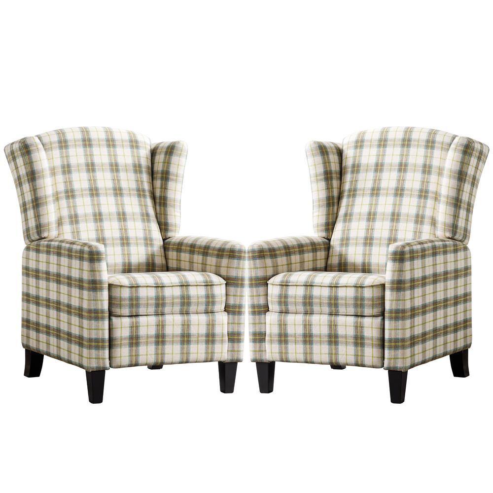 Bestier (Set of 2) 30.7 in. W Green Plaid Polyester Push Back Recliner ...