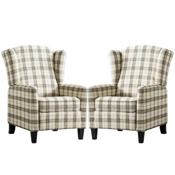 Bestier (Set of 2) 30.7 in. W Green Plaid Polyester Push Back Recliner ...