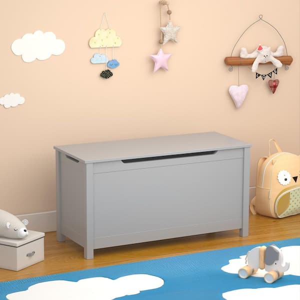 29 Gal. Gray Wood Outdoor Storage Bench, Kids Wooden Toy Box Storage ...