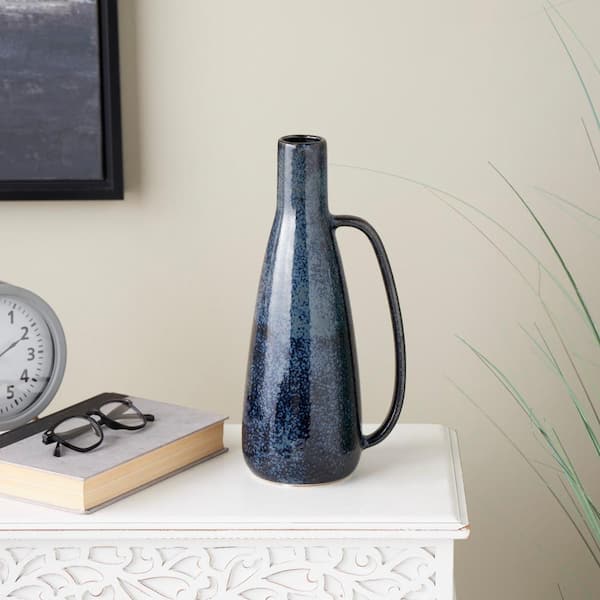 Litton Lane Dark Blue Textured Ceramic Decorative Vase with Long Curved ...