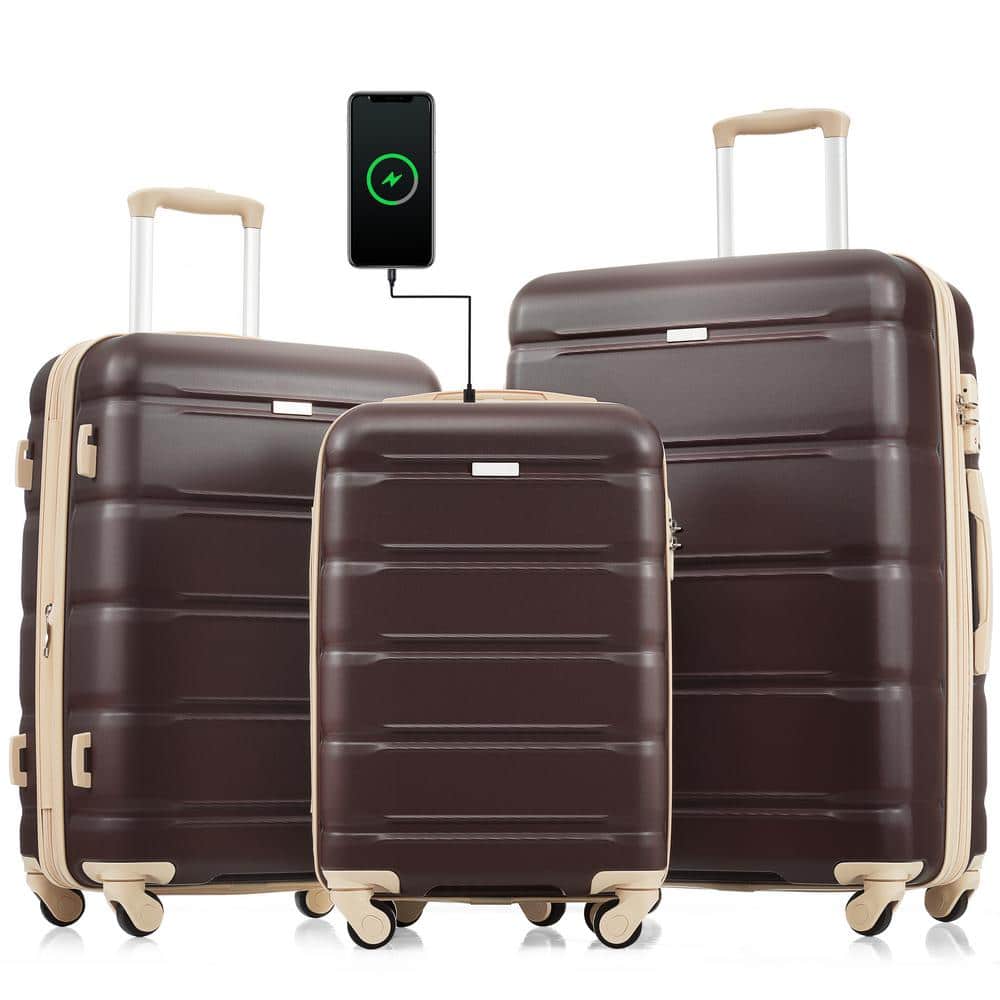 Adrinfly High-Quality Airline Certified Carry-On 3-Piece Brown Luggage ...