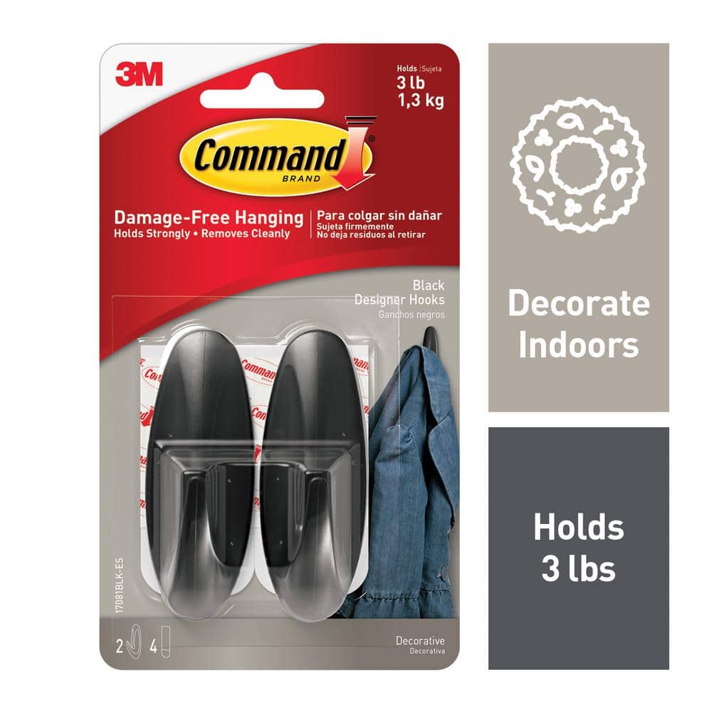 Command Medium Black Designer Hook (6-Piece per Pack) 17081BLK-ES - The ...
