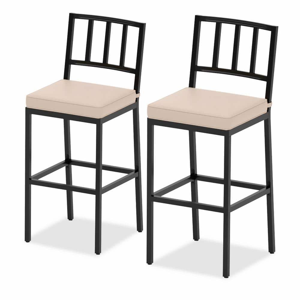 INNUMIA Metal Outdoor Bar Stools Counter Height Barstools with White ...