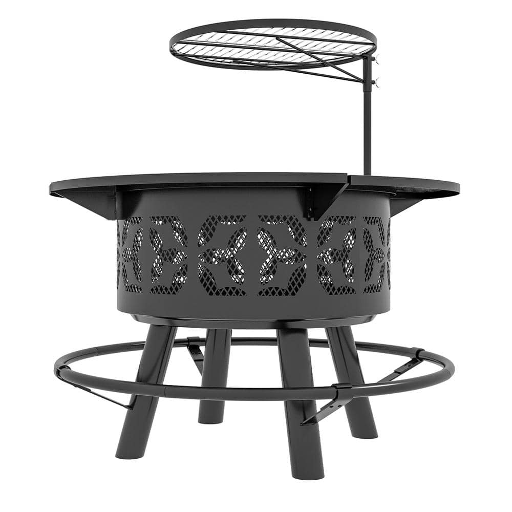 ToolCat Portable Wood Burning Fire Pit with Adjustable Cooking Grate 33 ...