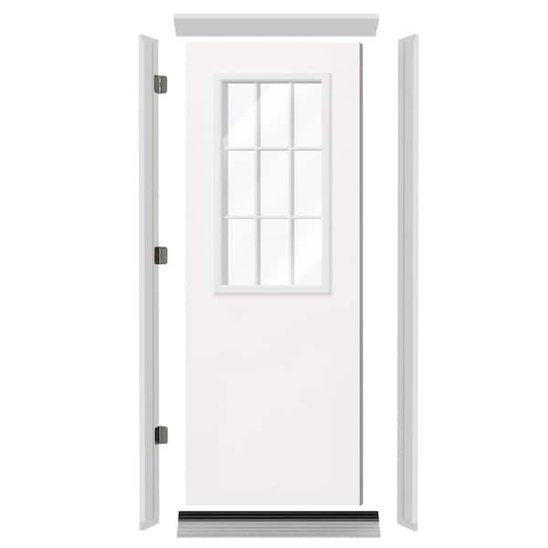 TENONER 32 in. x 80 in. Left-Handed 9-Lite Clear Glass Wood Front Door ...