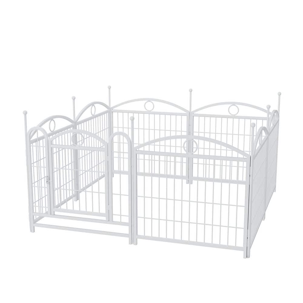 Tidoin 24 in. H 8-Panel White Metal Heavy Duty Portable Garden Fence ...