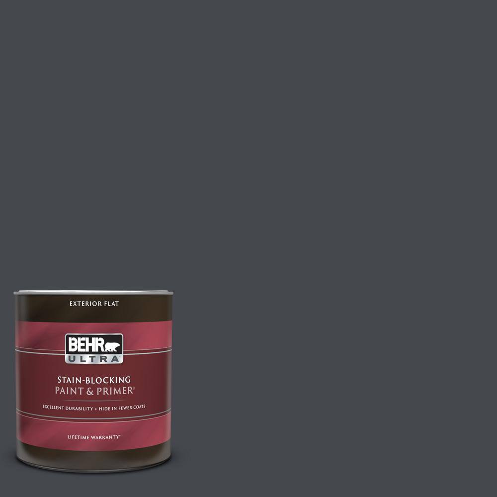 BEHR ULTRA 1 qt. #N490-7 Ink Black Flat Exterior Paint & Primer 485304 ...