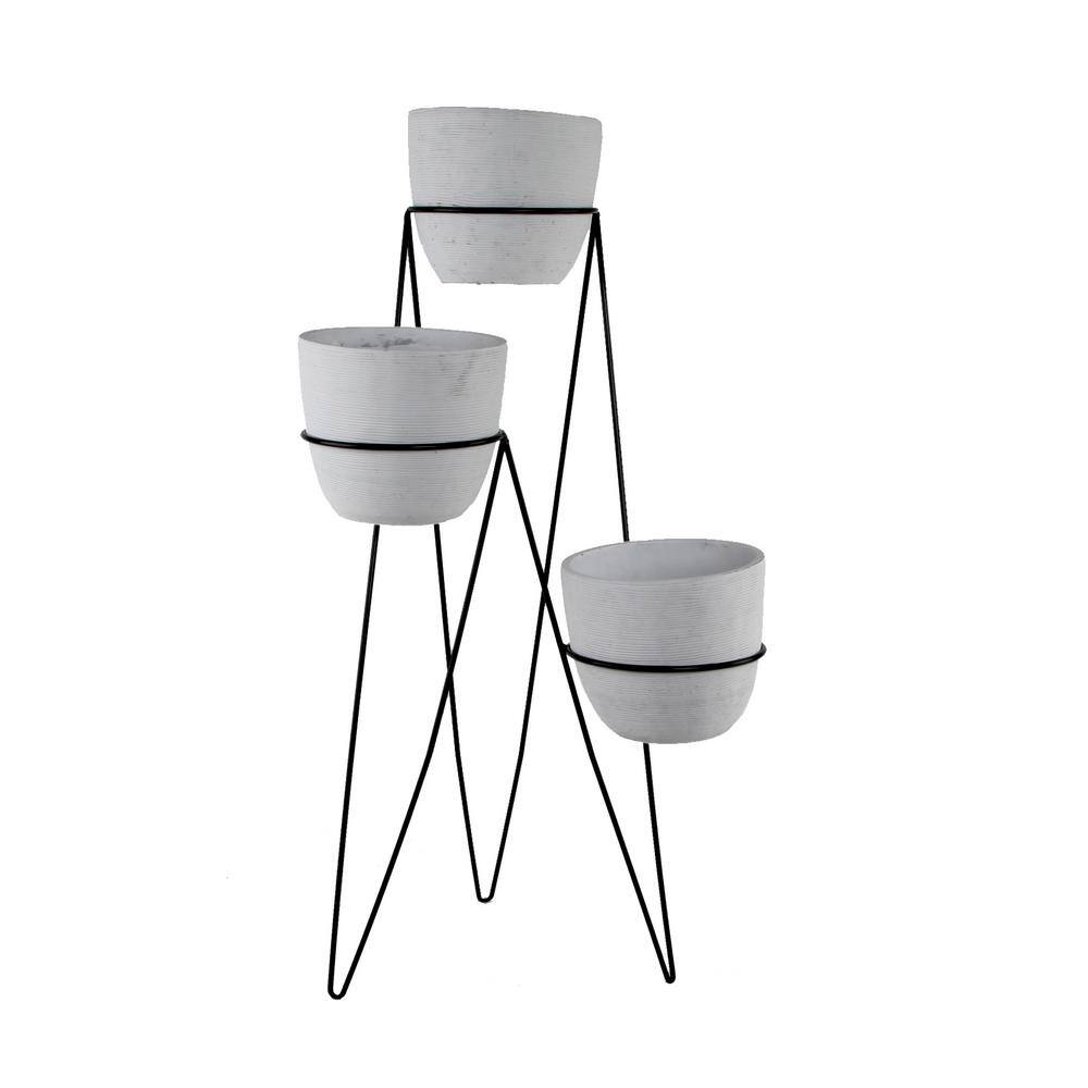 Flora Bunda 26 in. Tall 3-Tier Lava White Cement Pots EM1749-WH - The ...