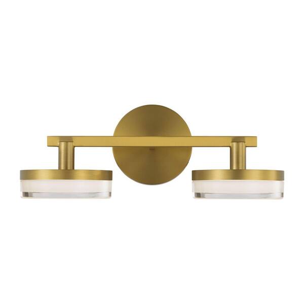 Generation Lighting Khan 14 in. 2-Light Burnished Brass Integrated LED ...