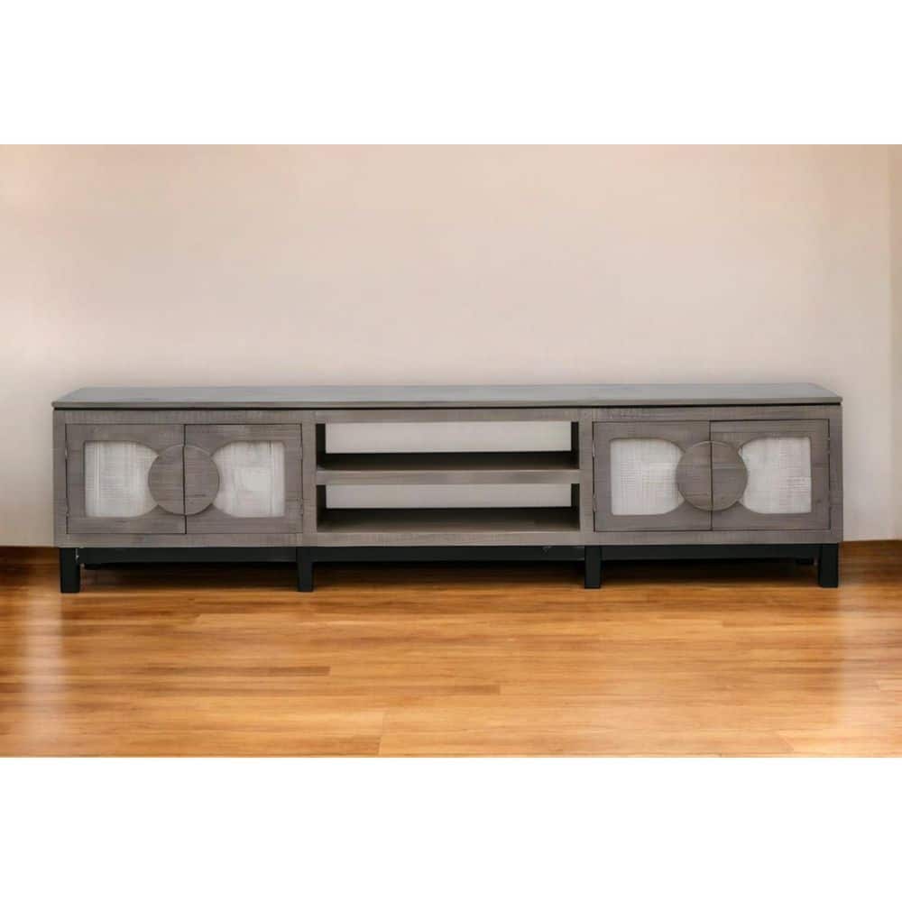 HomeRoots Gray TV Stand Fits TV's up to 88 in. with Shelves;Storage ...
