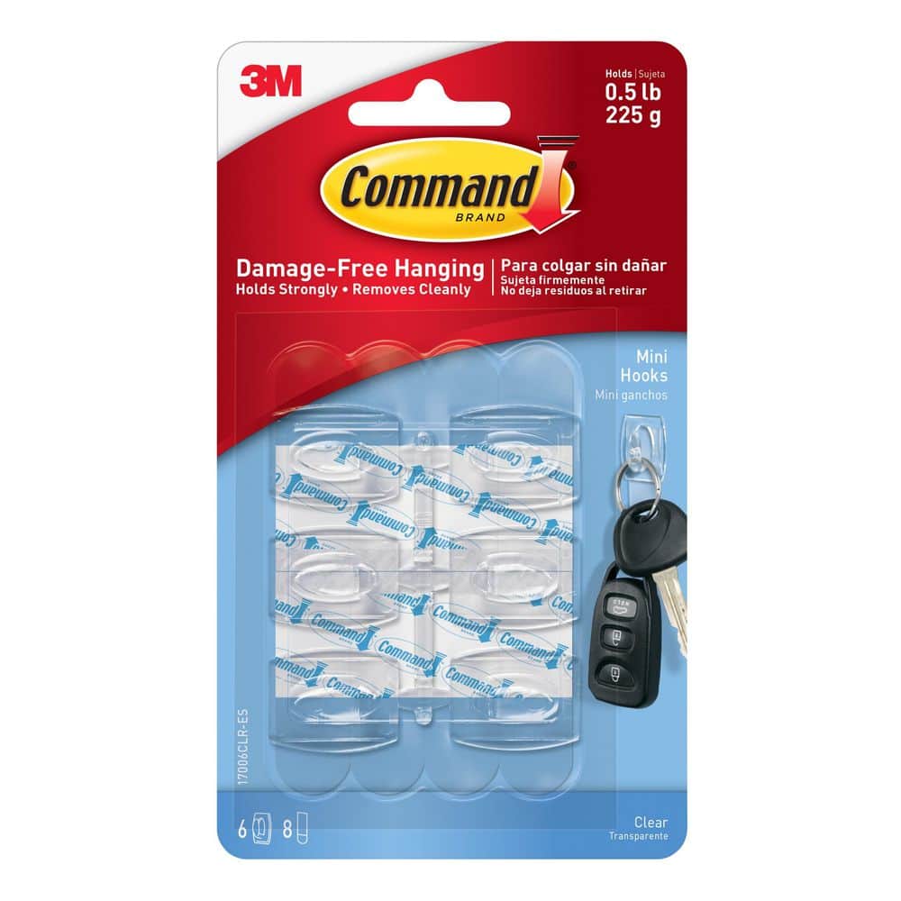 Command Mini Wall Hooks, Clear, Damage Free Decorating, 6 Hooks and 8 ...