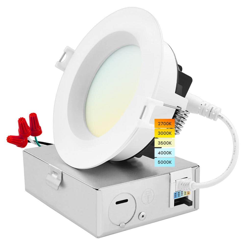LUXRITE 4 in. Canless w/J-Box 15-Watt 5 CCT Selectable 1300 Lumens ...