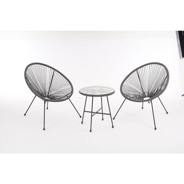 3-Piece Wicker Patio Conversation Set Egg Chair Set Gray CX524ECS-GY ...