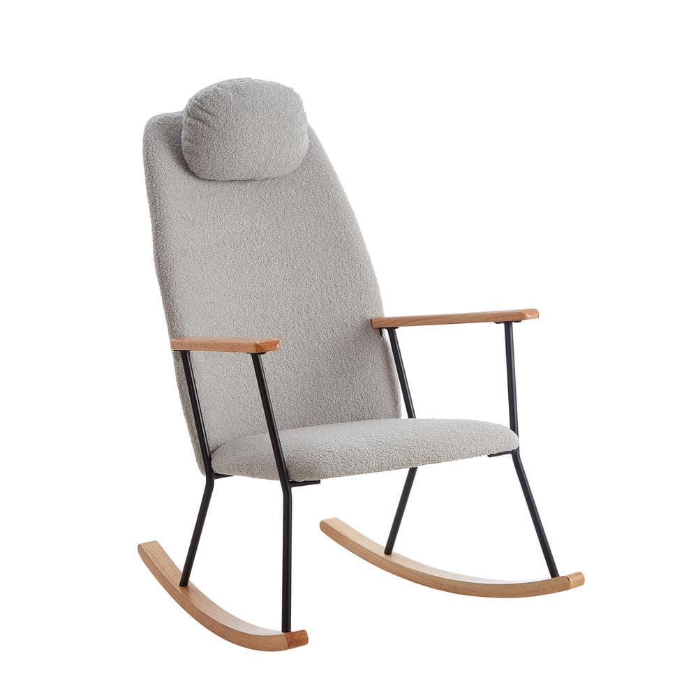 Tenleaf Metal Outdoor Rocking Chair with Light Gray Cushion, Adjustable ...