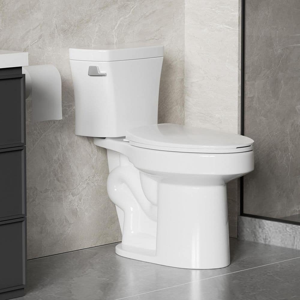 Feelive 2-Piece 1.28 GPF Elongated Toilet with Side Flush Leverin Gloss ...