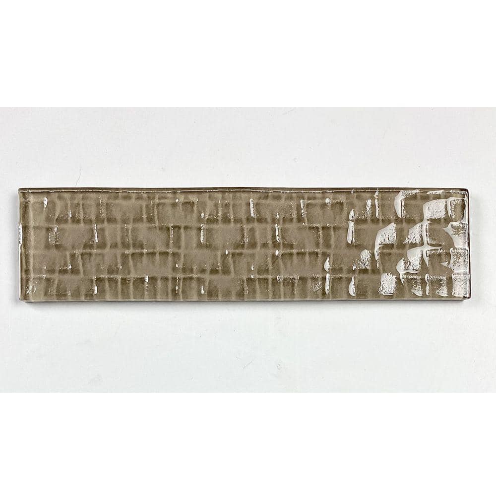 ABOLOS Coastal Style Glossy Olive Brown 2 in. x 8 in. Textured Glass ...