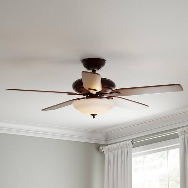Hampton Bay Flowe 52 in. Indoor LED Mediterranean Bronze Ceiling Fan with 5 Reversible Blades Light Kit and Remote Control 42010