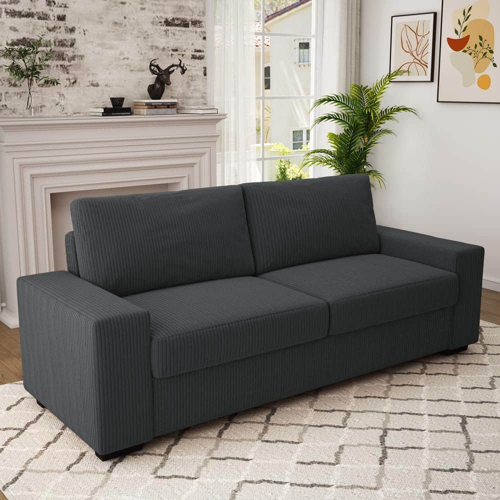 Uixe 80 in. Square Arm Corduroy Fabric Upholstered Rectangle 2-Seater ...