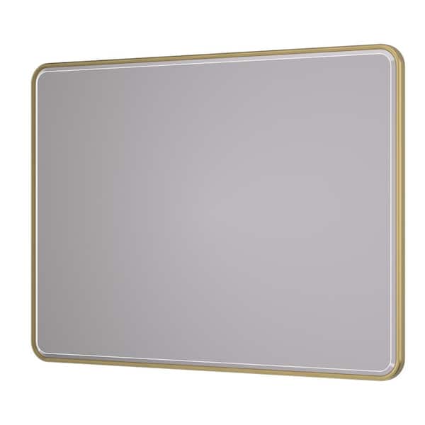 Keonjinn 40 in. x 30 in. Rectangle Brushed Gold Tempered Glass Beveled ...