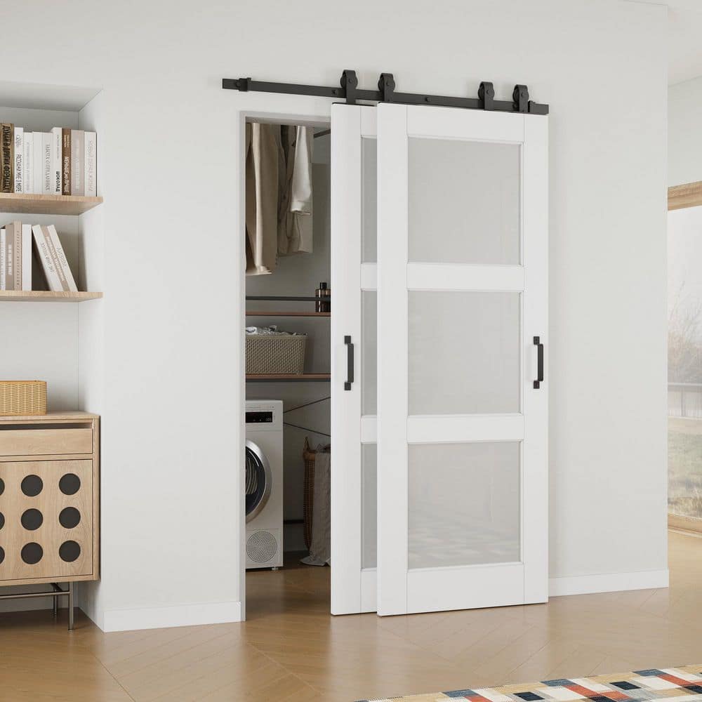 EH PUERTA 52 in. x 80 in. (Double 30 in. ) 3-Lite Frosted Glass White ...