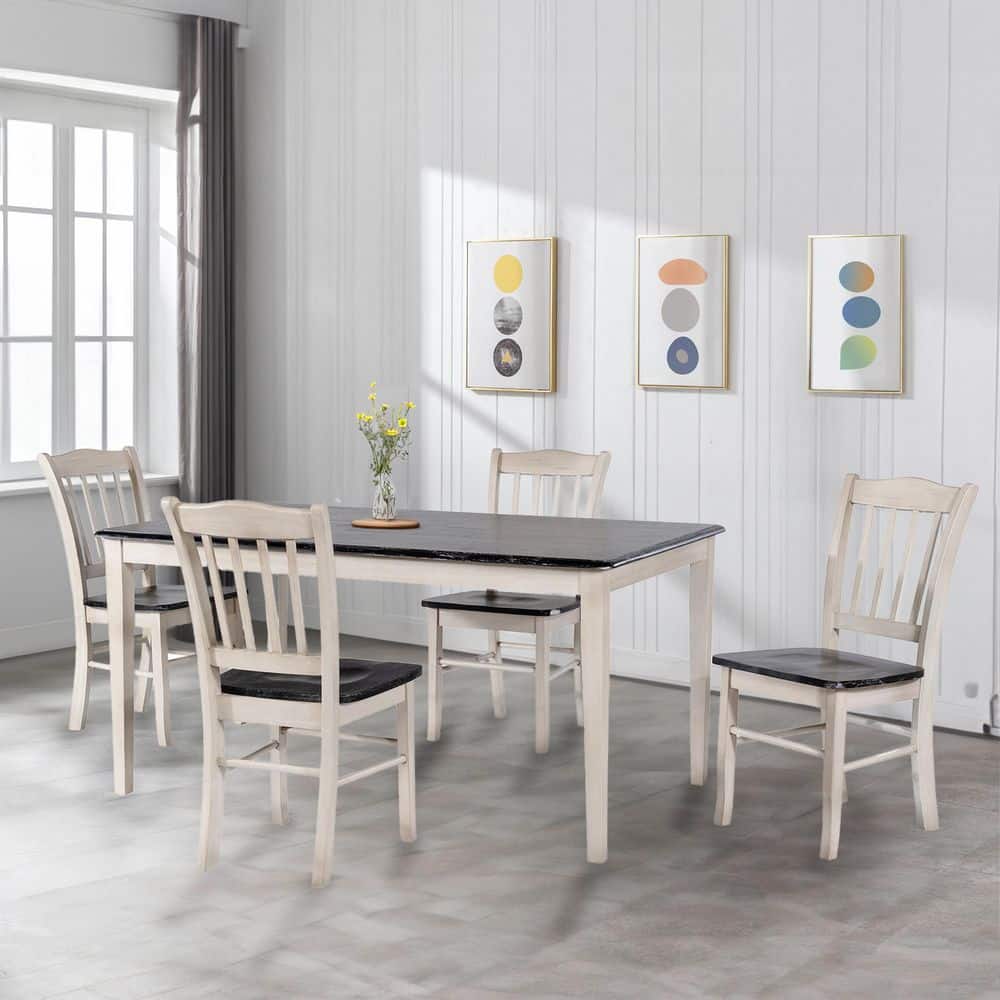 Boraam Shaker European Black Ash/Antique White Wood 59in. w 4 Legs ...