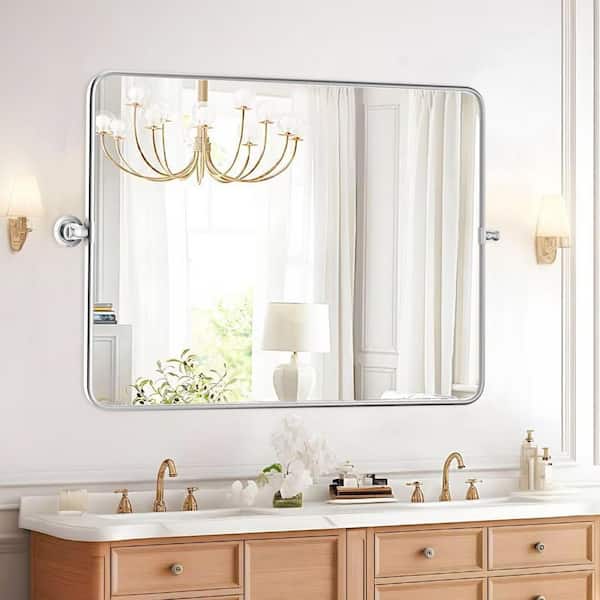 LuxHomez 30 in. W x 40.2 in. H Modern Rectangular Silver Metal Frame ...