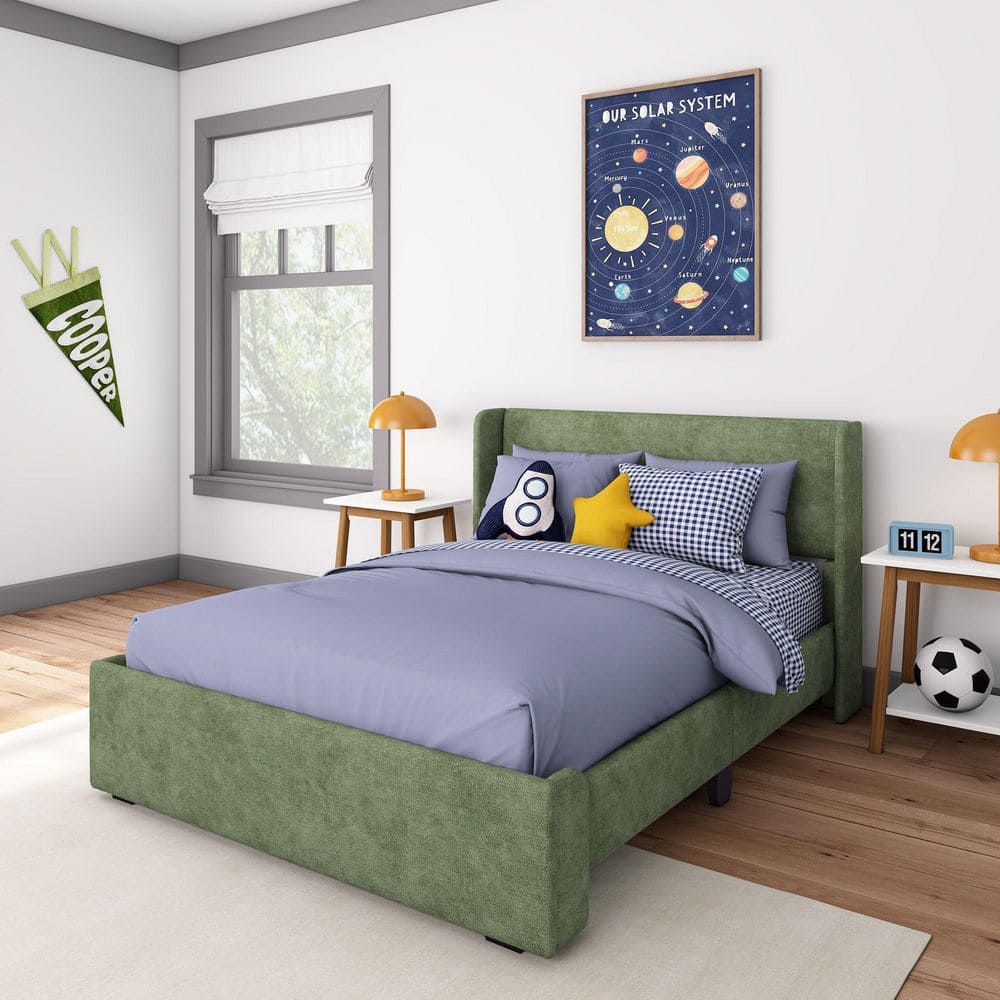 Reviews for Max & Lily Green Full Upholstered Bed with Headboard | Pg 1 ...