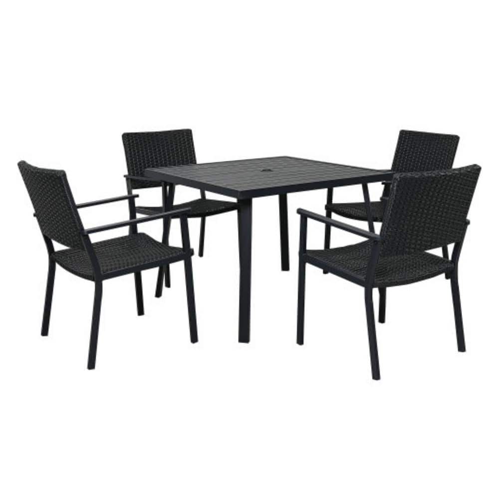 Maincraft 5-Piece Metal Dining Table Set with Umbrella Hole and 4 ...
