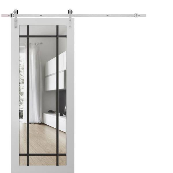 Sartodoors 30 in. x 84 in. 1 Panel Frosted Glass Black Matte Solid Wood ...