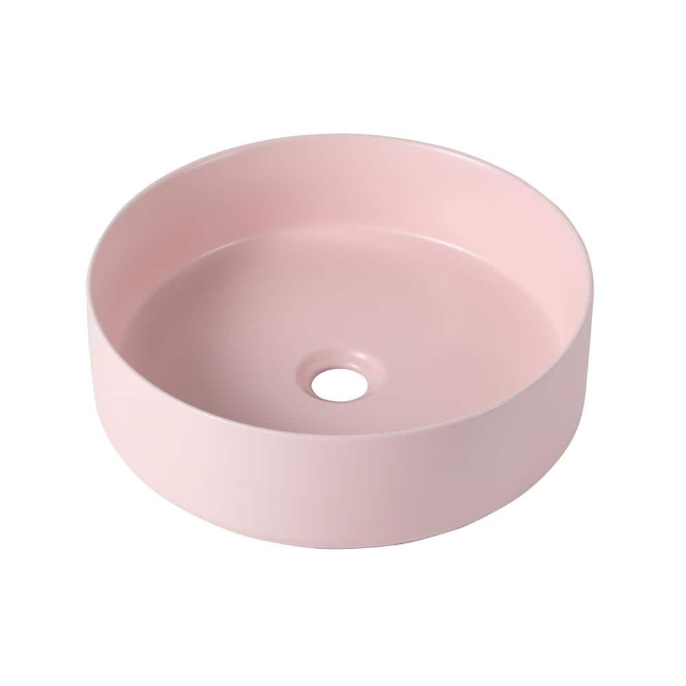 WELLFOR Art Style Matte Light Pink Ceramic Round Vessel Sink GZ ...
