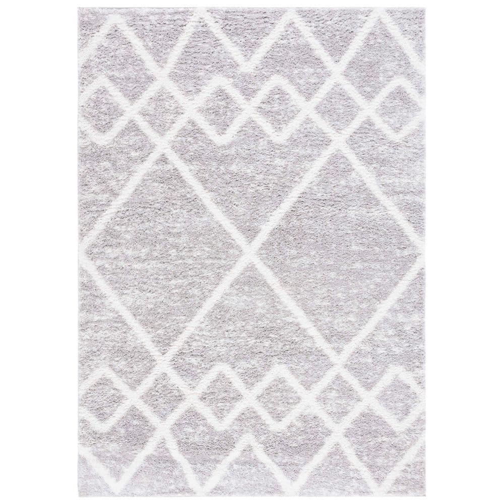 SAFAVIEH Berber Shag 3 ft. x 5 ft. Ivory/Gray Border Chevron Area Rug ...