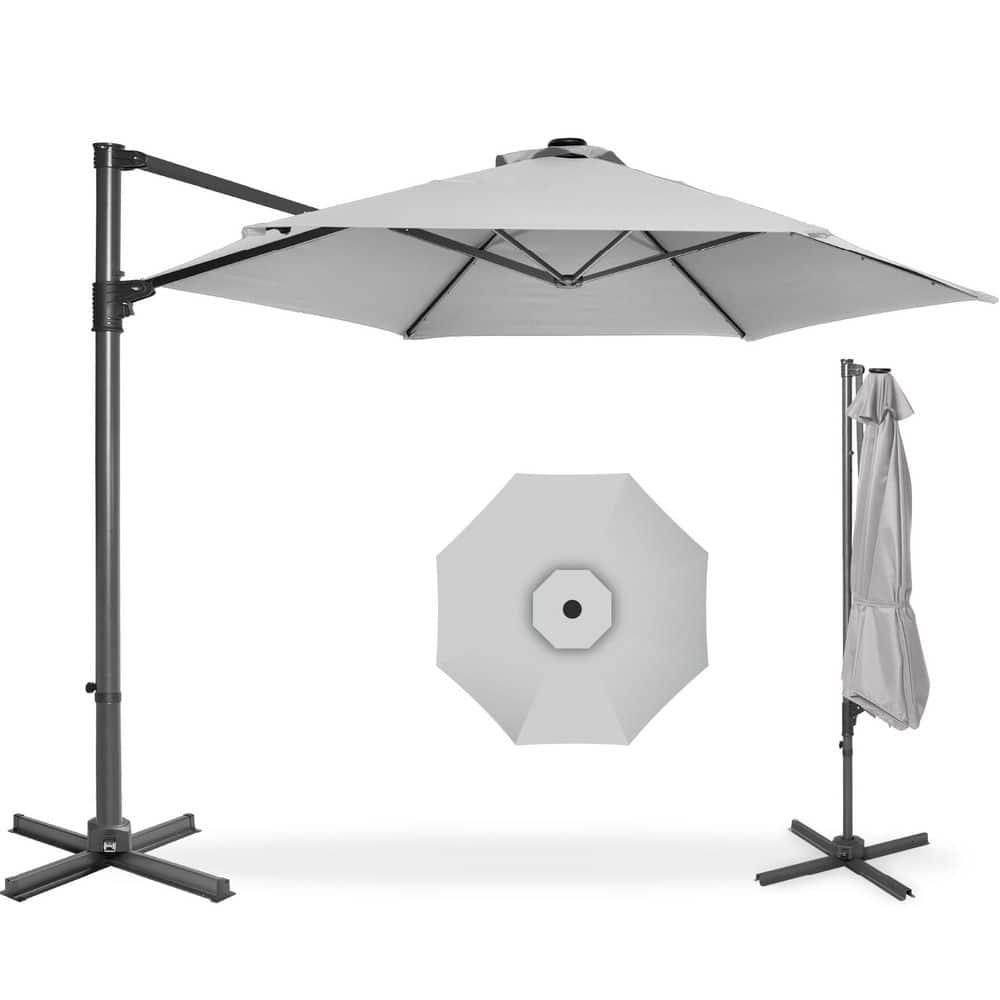 Best Choice Products Fog Gray 10 ft. Solar LED Cantilever Patio ...