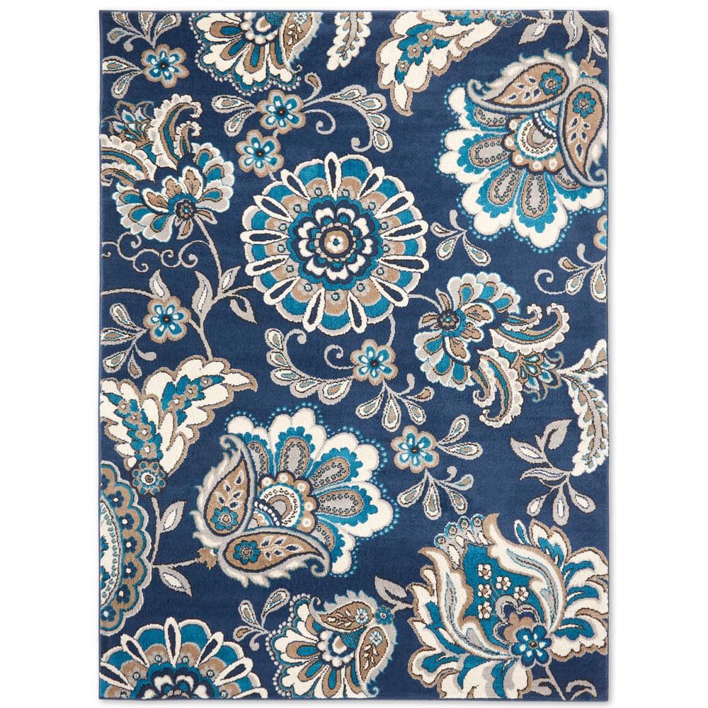 Home Dynamix Tremont Lincoln Navy Blue/Grey 2 ft. x 3 ft. Floral Area ...