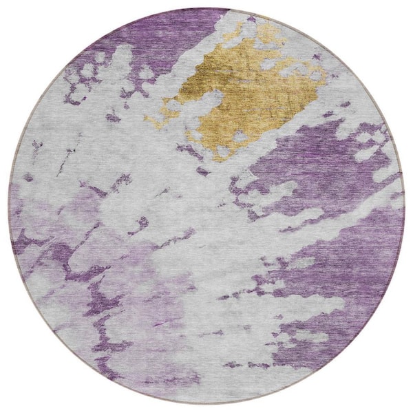 HomeRoots Purple, Lavender 8 ft. Round Woven Abstract Polyester Round ...