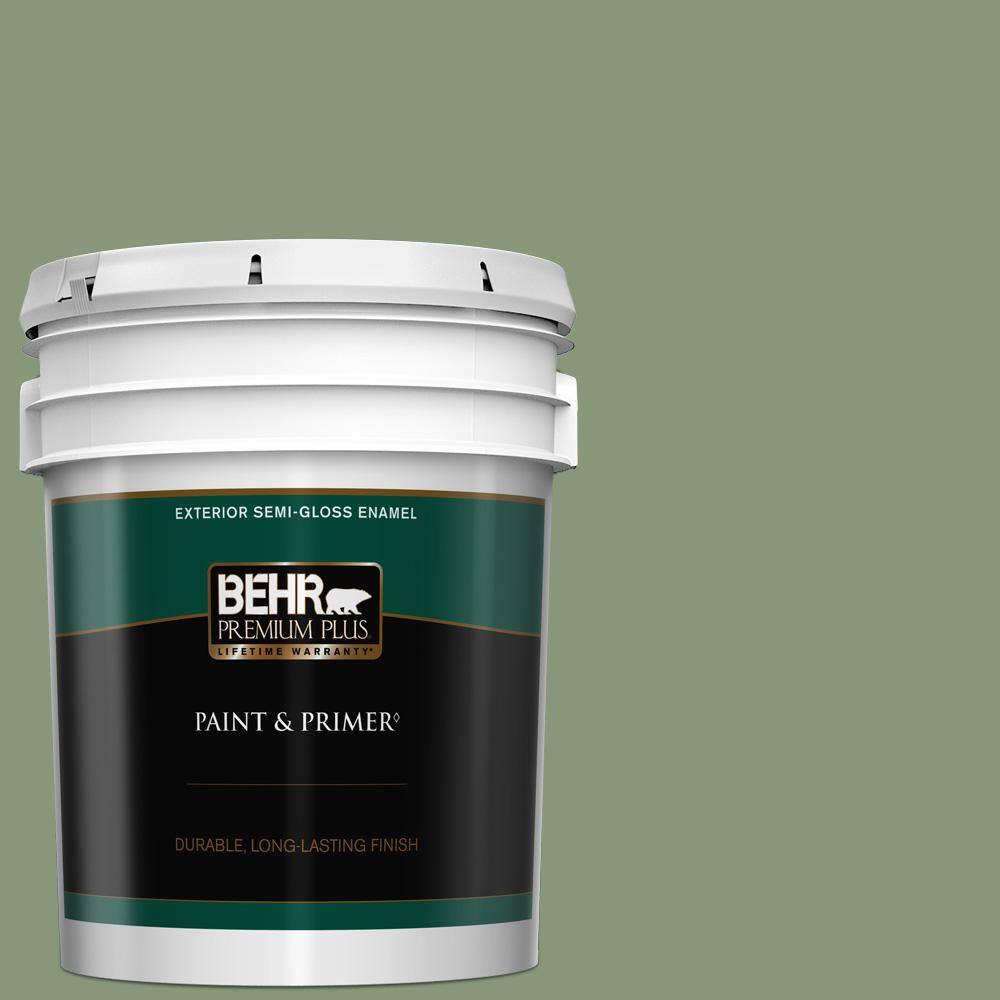 BEHR PREMIUM PLUS 5 gal. #S390-5 Laurel Tree Semi-Gloss Enamel Exterior ...