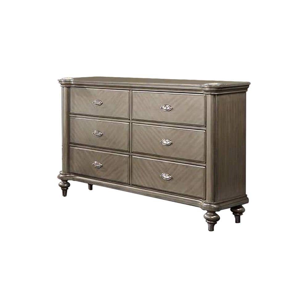 Benjara Brown 6-Drawer Classic Pine Wood Dresser with Chevron Pattern ...