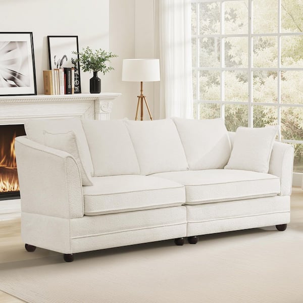 OrangeOne 81.8 in. ETHANH Beige Fabric Flared Arm Solid Wood Sectional ...